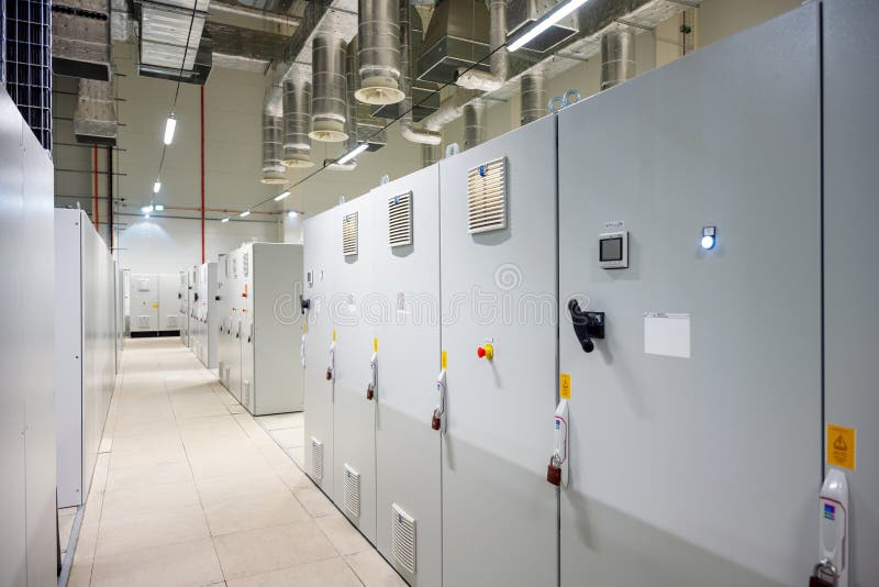 Electrical Switch Gear Cabinets Inside Medium Voltage Room Stock Image ...