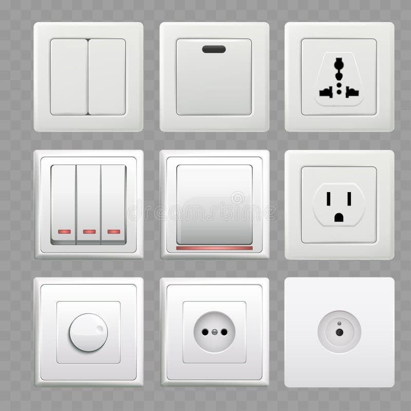 Electrical Switch and Power Socket Set Realistic Mockup Vector Stock ...