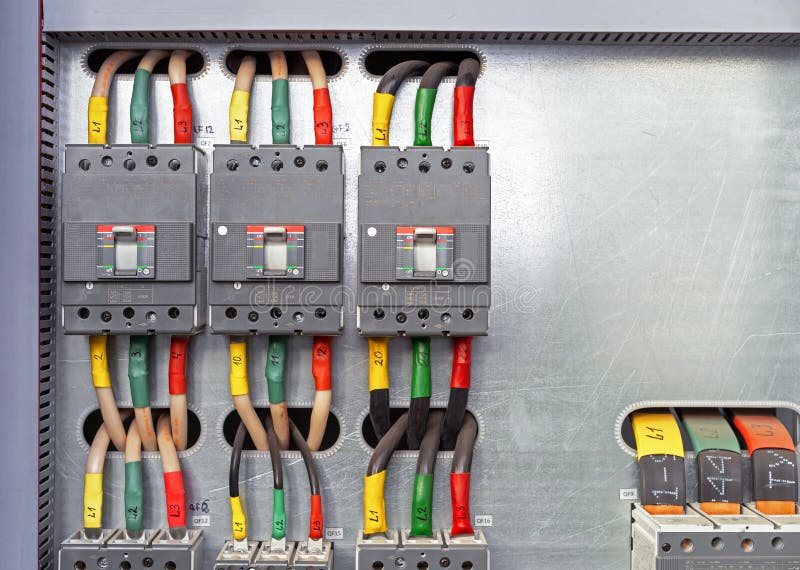 Electrical Switchboard with Different Colored Wires and Sensors ...