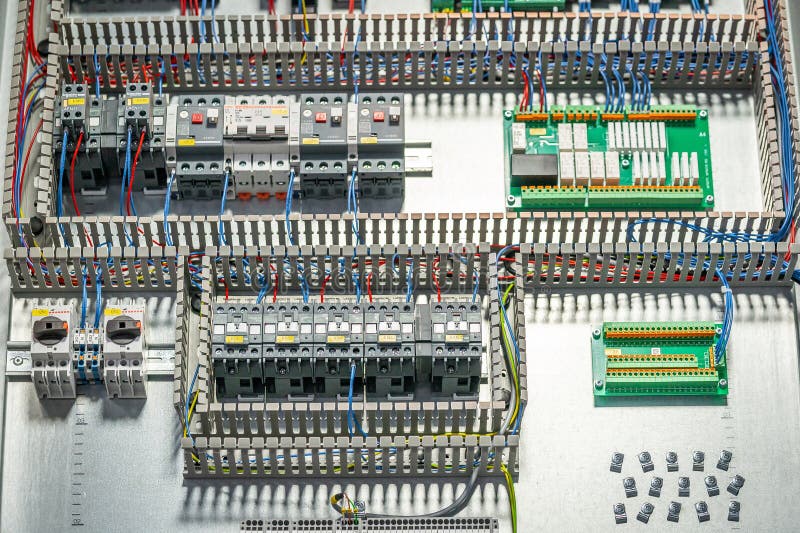 Electrical Switchboard with Different Colored Wires, Switches and ...