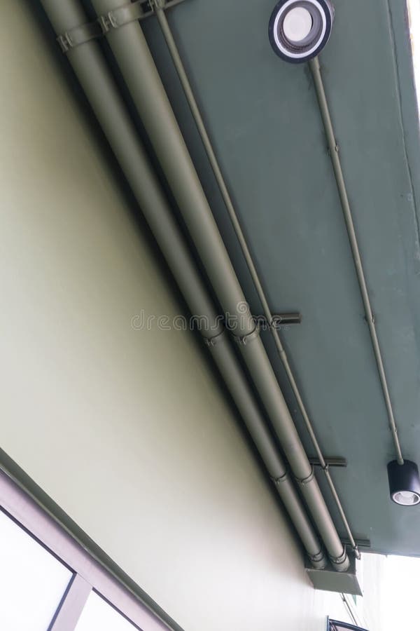 Electrical System Work, Piping and Large Wires Installed on the Ceiling ...