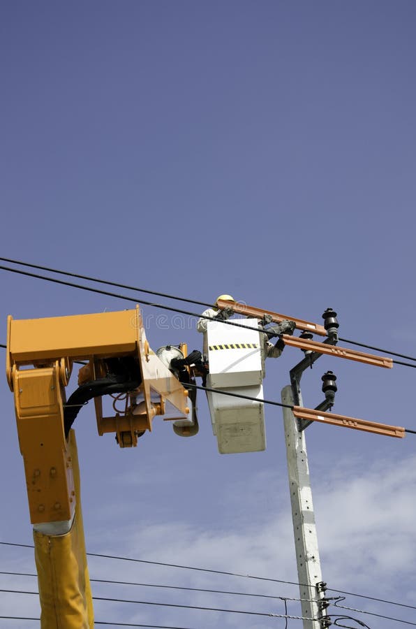 Power line repair stock photo. Image of worker, splice - 5010450