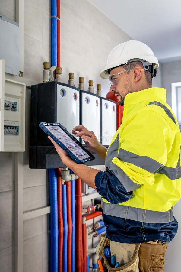 Electrical Technician Looking Focused while Working in a Switchboard ...