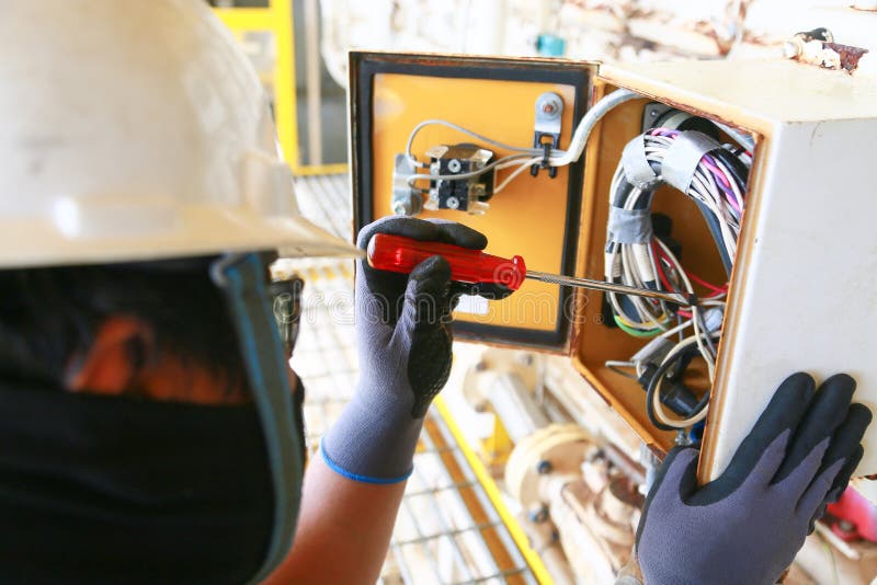 Electrical Terminal in Junction Box and Service by Technician ...
