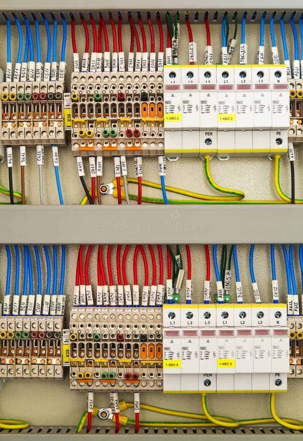 Electrical Terminals and Wires in Industrial Control Panel Stock Image ...