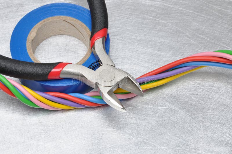 Electrical Tools and Cables on Metal Surface Stock Photo - Image of ...