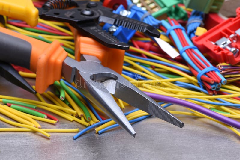 Electrical Tools and Cables Used in Electrical Installations Stock ...