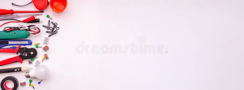 Electrical Tools and Components on White Background Stock Image - Image ...