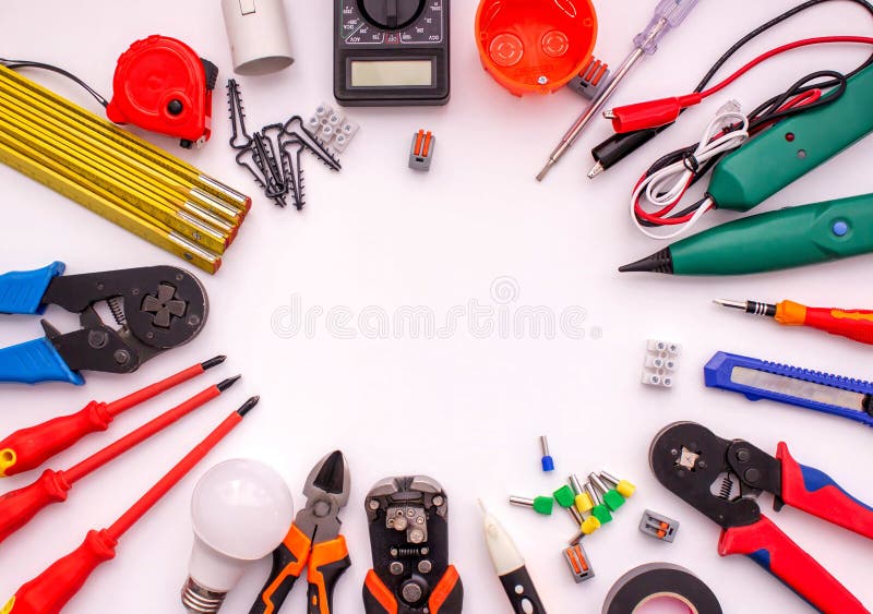 Electrical Tools and Components on White Background Stock Image - Image ...