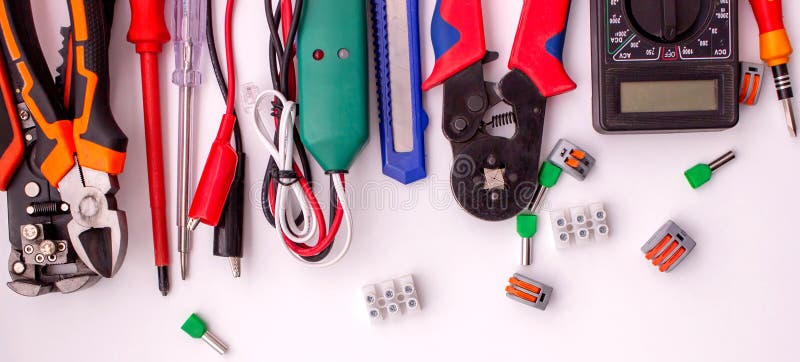 Electrical Tools and Components on White Background Stock Image - Image ...