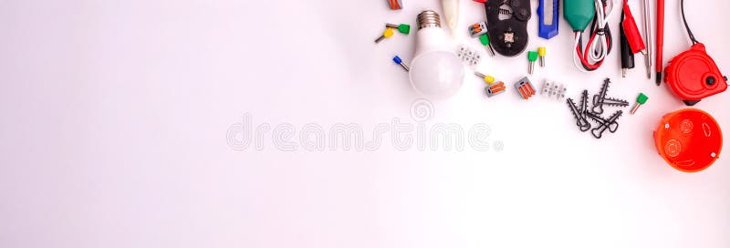 Electrical Tools and Components on White Background Stock Image - Image ...