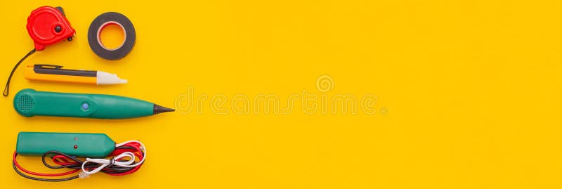 Electrical Tools and Equipment on Yellow Background Stock Photo - Image ...