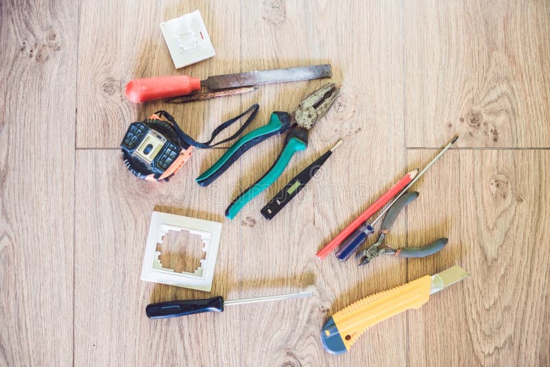 Electrical Tools on the Floor Diy Tools Concept Stock Image - Image of ...