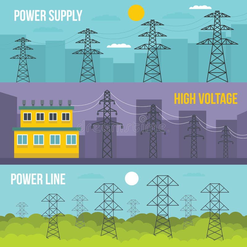 Electrical Tower Banner Horizontal Set, Flat Style Stock Vector ...