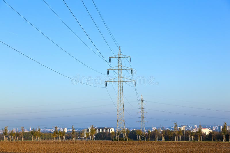 Electrical tower in field stock image. Image of high - 58326103