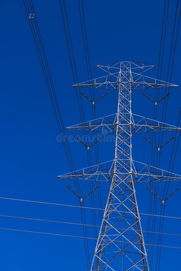 Electrical Tower Station Wiring Power with Cloudy and Blue Sky ...
