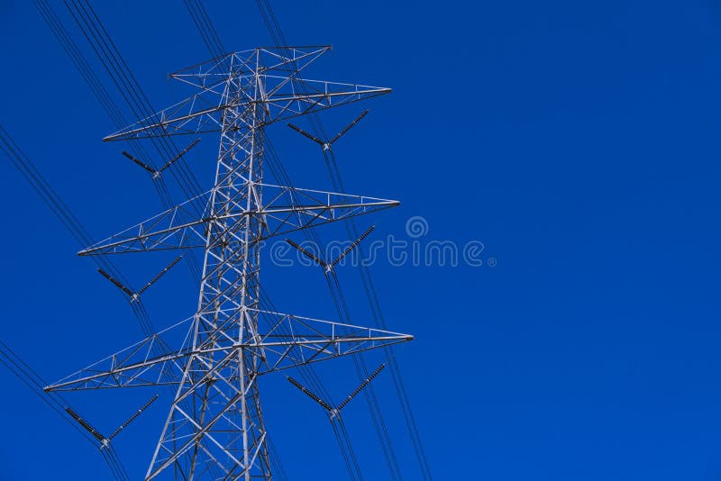 Electrical Tower Station Wiring Power with Cloudy and Blue Sky ...