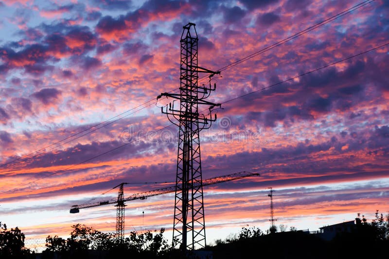 Electrical tower at sunset stock photo. Image of silhouette - 32116094