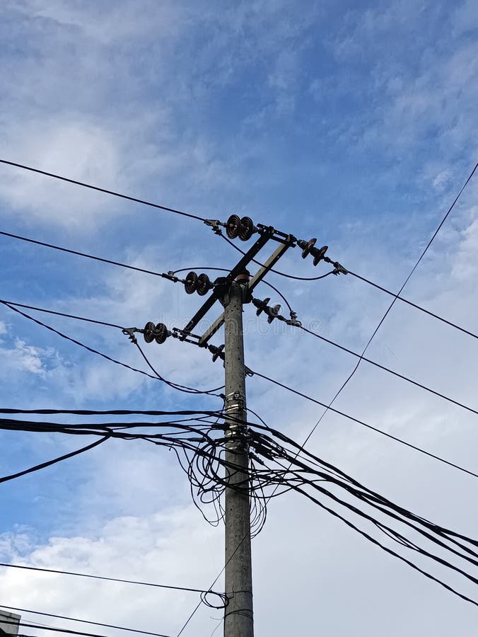 Electrical Tower with Tangled Cable Stock Image - Image of engineering ...