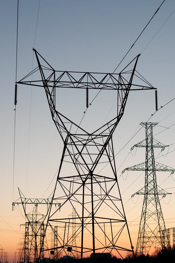 Electrical Towers (Electricity Pylons) at Sunset Stock Image - Image of ...