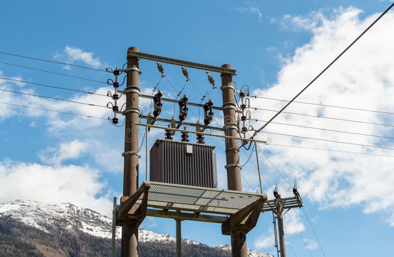 Electrical Transformer and High Voltage Power Lines. Stock Photo ...