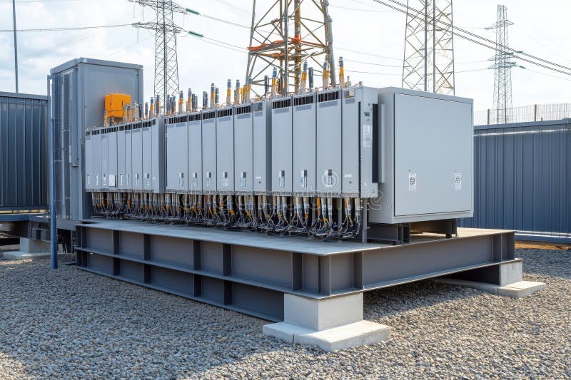 Electrical Transformer Station with Multiple Units and Power Lines ...