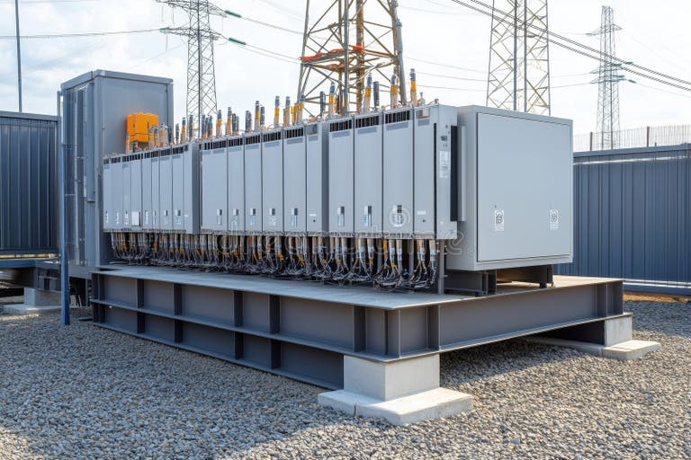Electrical Transformer Station with Multiple Units and Power Lines ...