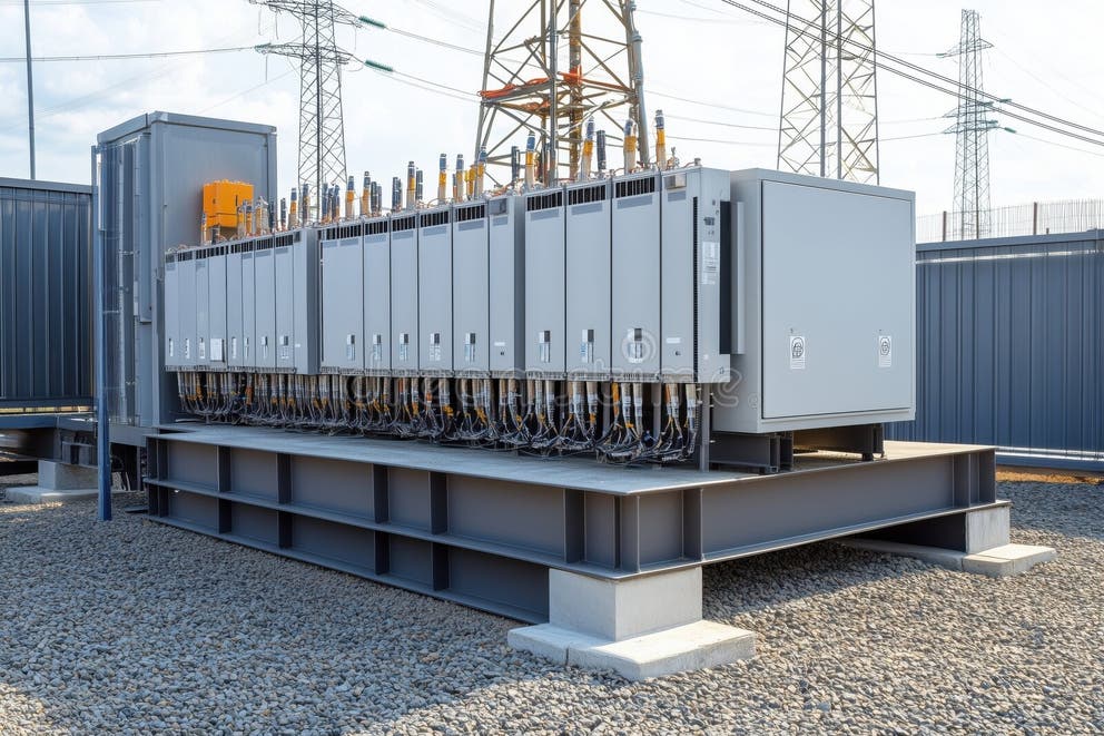 Electrical Transformer Station with Multiple Units and Power Lines ...