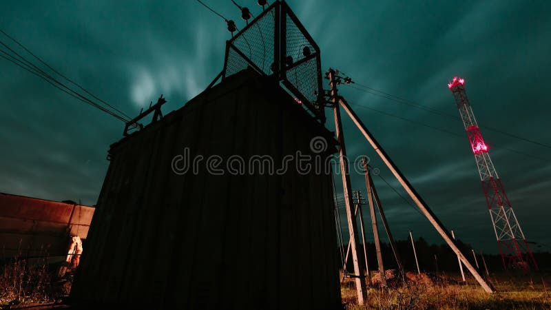 Electrical Transformer in Village at Winter Day Stock Footage - Video ...