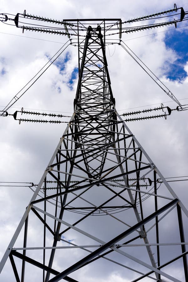 Electrical Transmission Line Tower Close-up View from Below. Stock ...