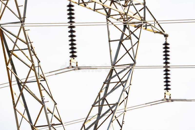 Electrical Transmission Tower Power Lines Carrying Electricity Close Up ...