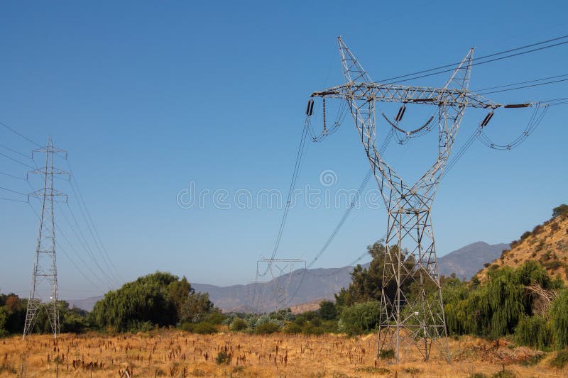 Electrical Transmission Towers in the Andes Mountains, Chile Stock ...