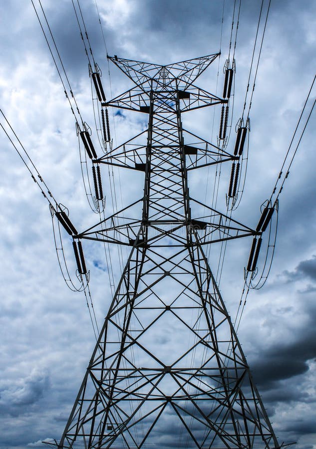 Electrical Transmission Wires Against Cloudy Sky Stock Image - Image of ...