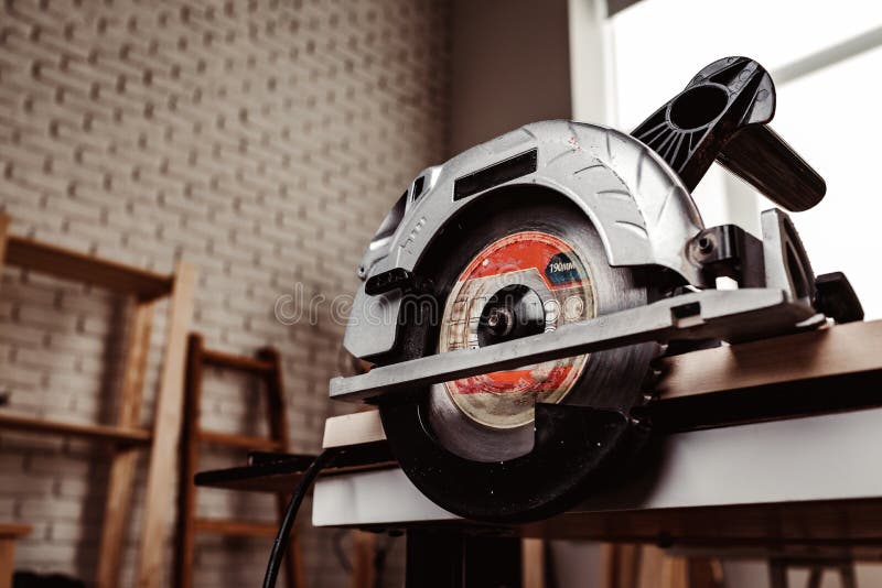 Electrical Wheel Saw on Working Table in Carpentry Workshop Stock Image ...