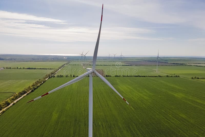 Electrical Wind Power Mill, Aerial View Stock Photo - Image of nature ...