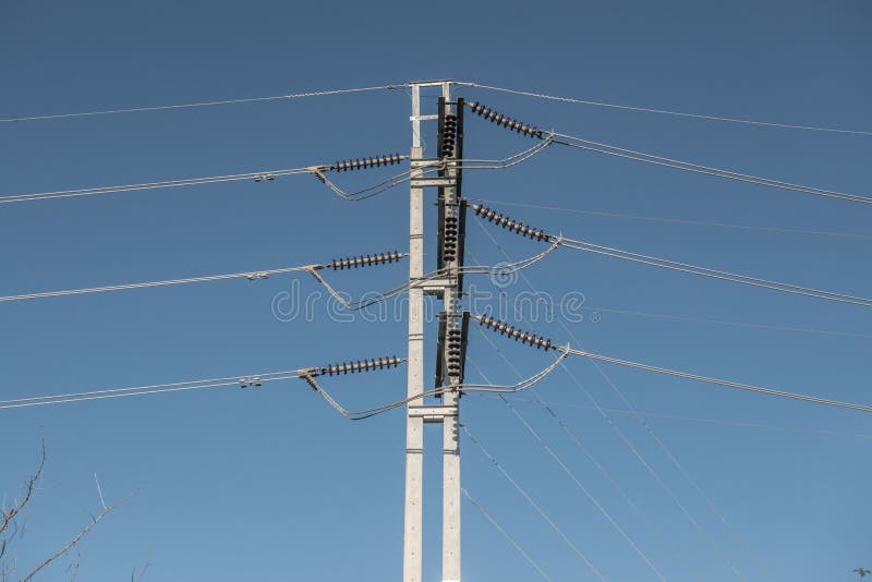 Electrical Wire on Pole with Blue Sky Stock Photo - Image of business ...