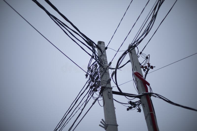 Electrical Wires Against Sky. Wires on Pole Stock Image - Image of ...