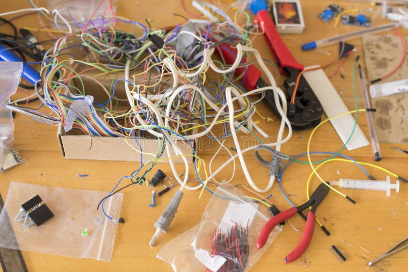 Electrical Wires and Other Tools on the Desktop for Working with ...