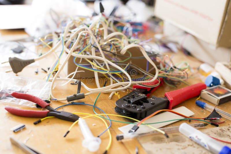 Electrical Wires and Other Tools on the Desktop for Working with ...