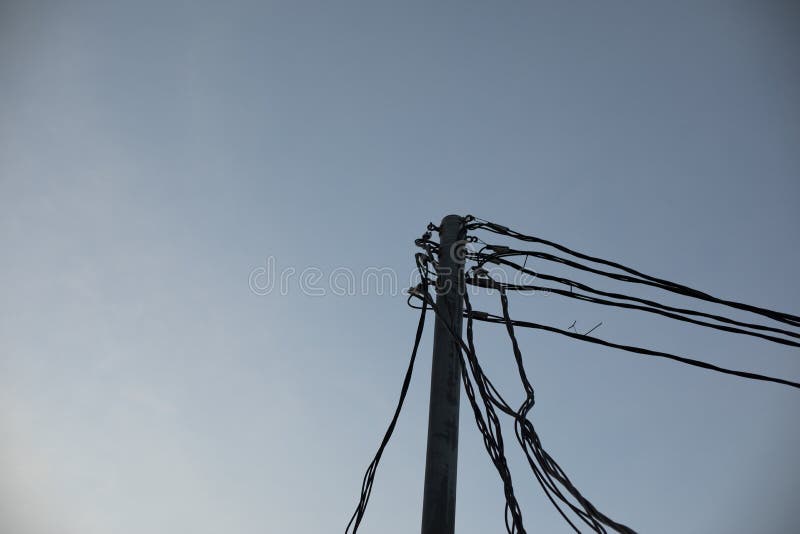Electrical Wires on Pole. Many Wires Against Sky Stock Image - Image of ...