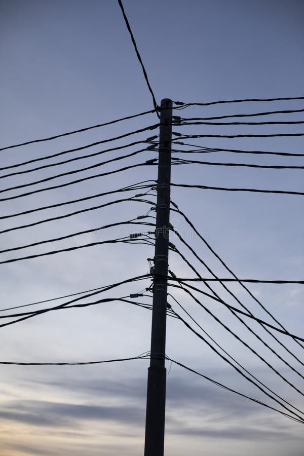 Electrical Wires on Pole. Many Wires Against Sky Stock Photo - Image of ...