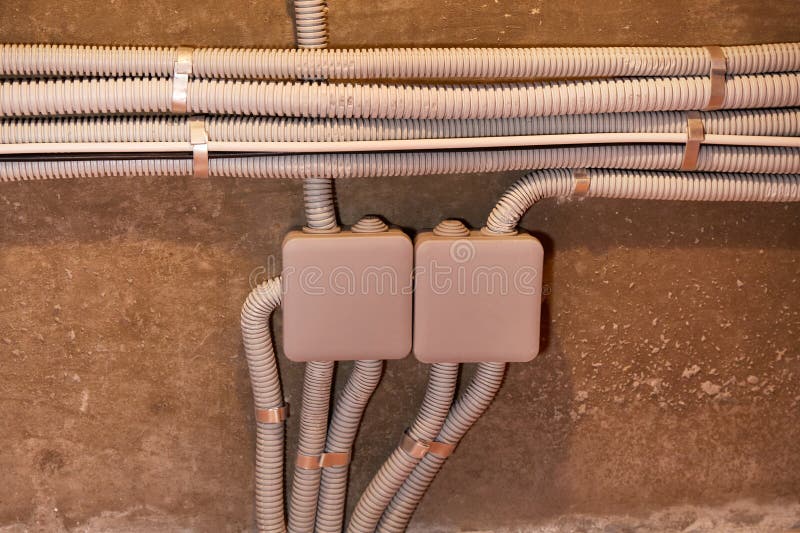 The Electrical Wires in the Protective Corrugated Cable Tube and the ...