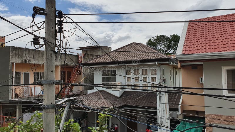 Electrical Wires in Residential Area in Philippines Stock Photo - Image ...