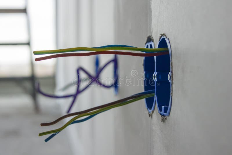 Electrical Wires Sticking Out of a Wall Stock Image - Image of cables ...