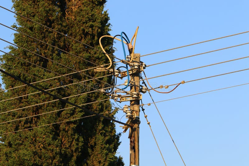 Electrical Wires on the Support Which is Electricity Stock Photo ...