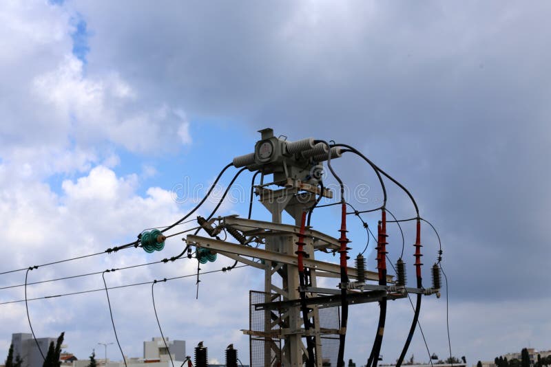 Electrical Wires on the Support Which is Electricity Stock Photo ...