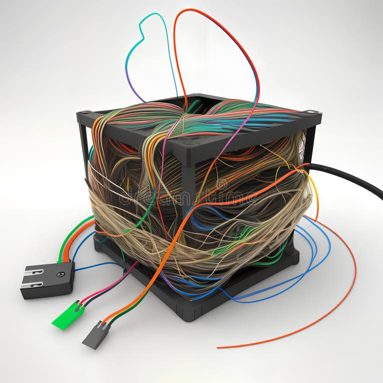 Electrical Wires Tangled into a Clump of Cube Shape. Generative AI ...