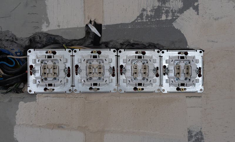 Electrical Wiring in the Apartment - Switches Close-up Stock Photo ...