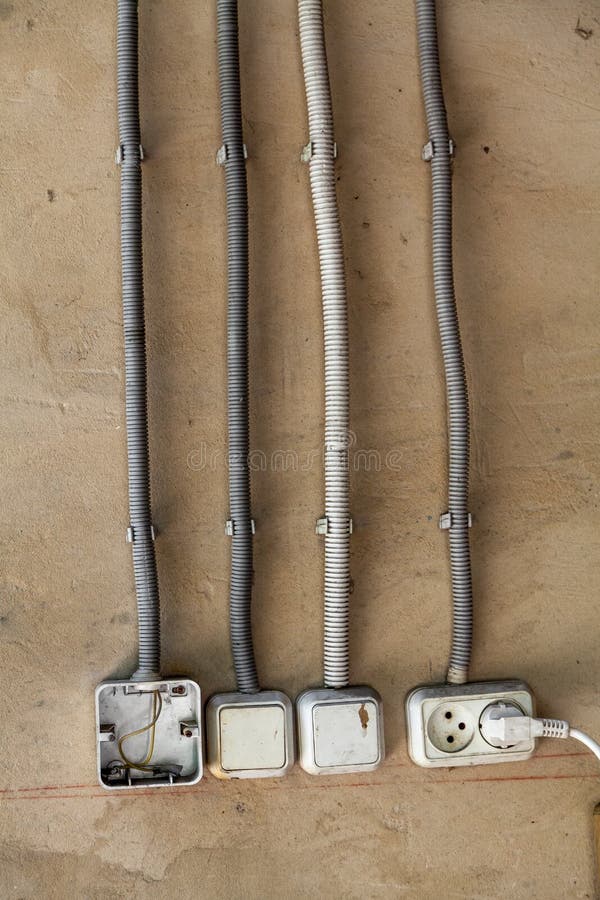 Electrical Wiring on Gray Wall Stock Image - Image of level, current ...
