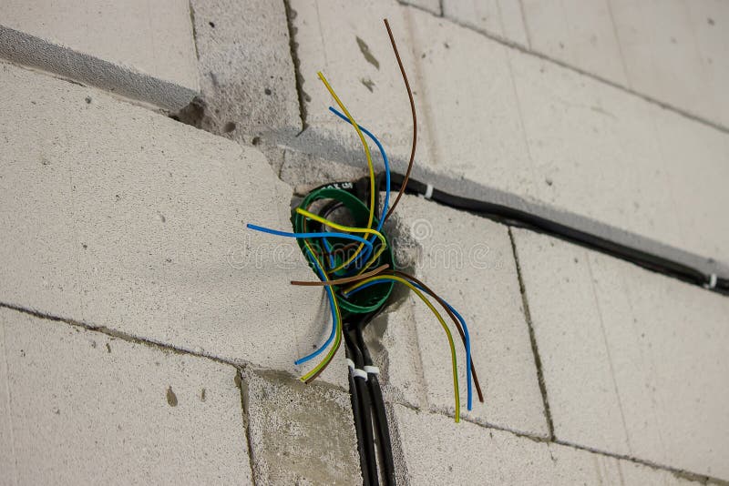 Electrical Wiring of the House, Cable on the Wall in the Gate. Stock ...